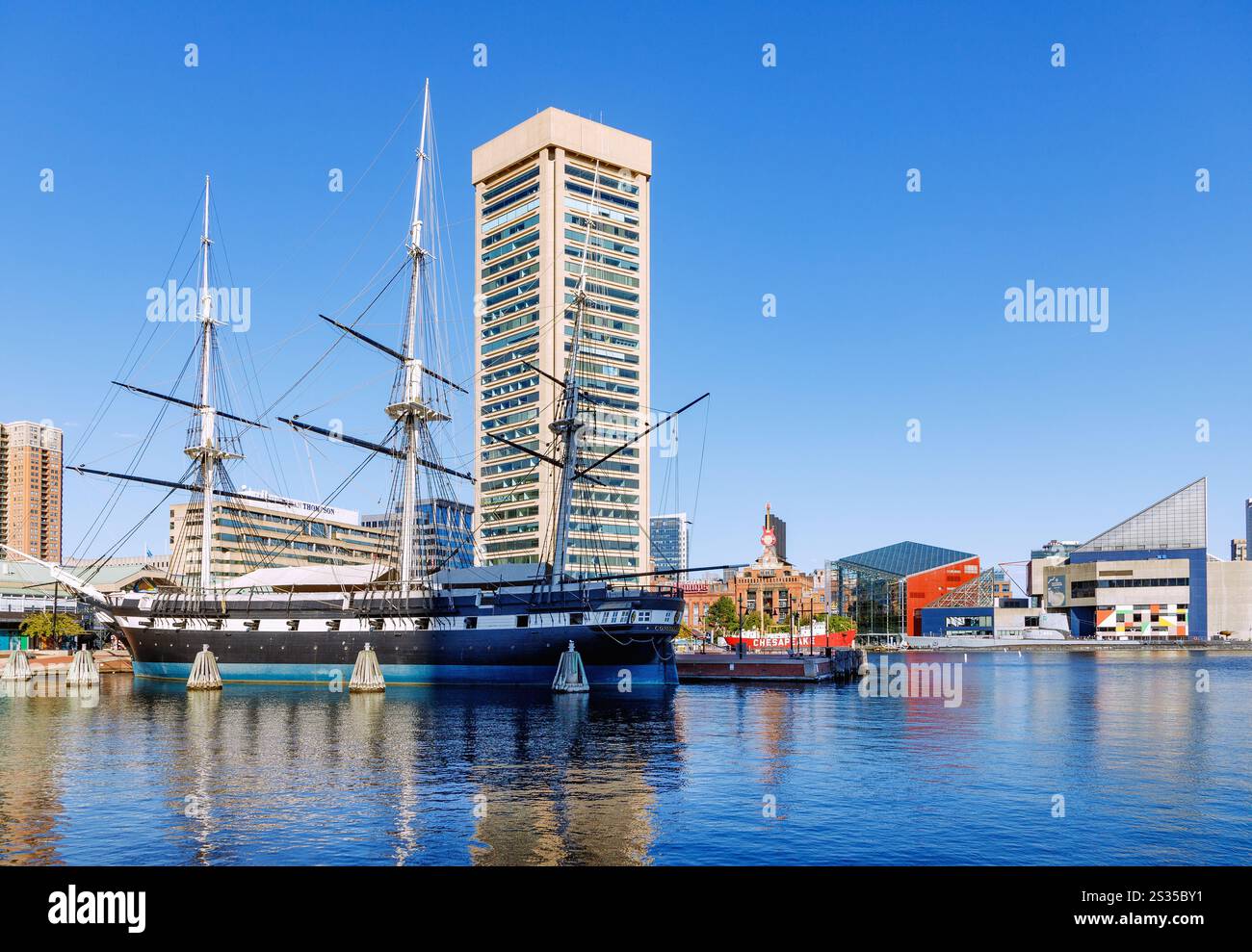 Inner Harbor with Historic Ships Baltimore, World Trade Center with ...