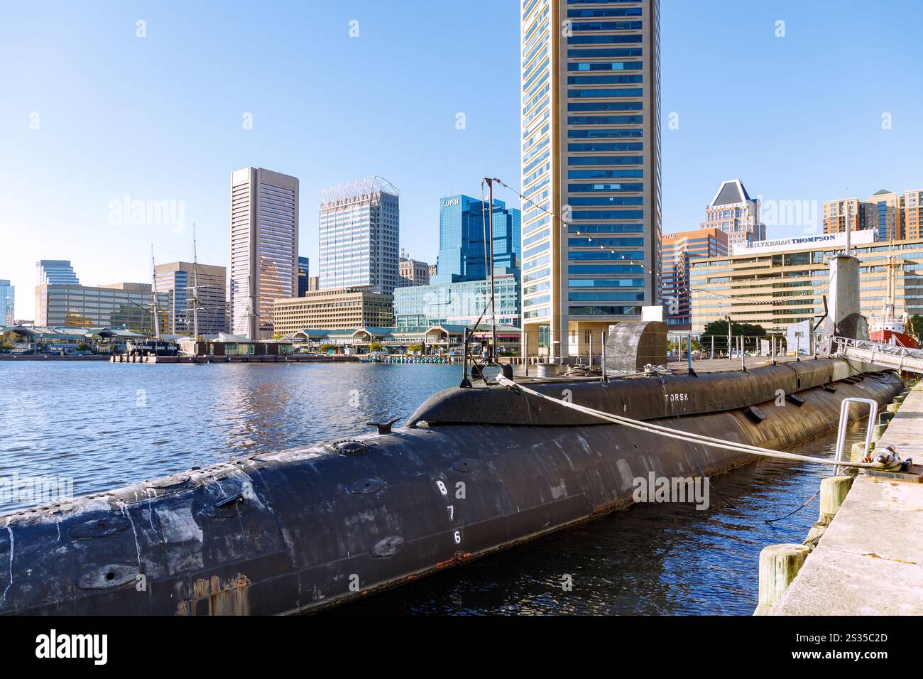 World Trade Center and Historic Ships with submarine USS Torsk in the ...