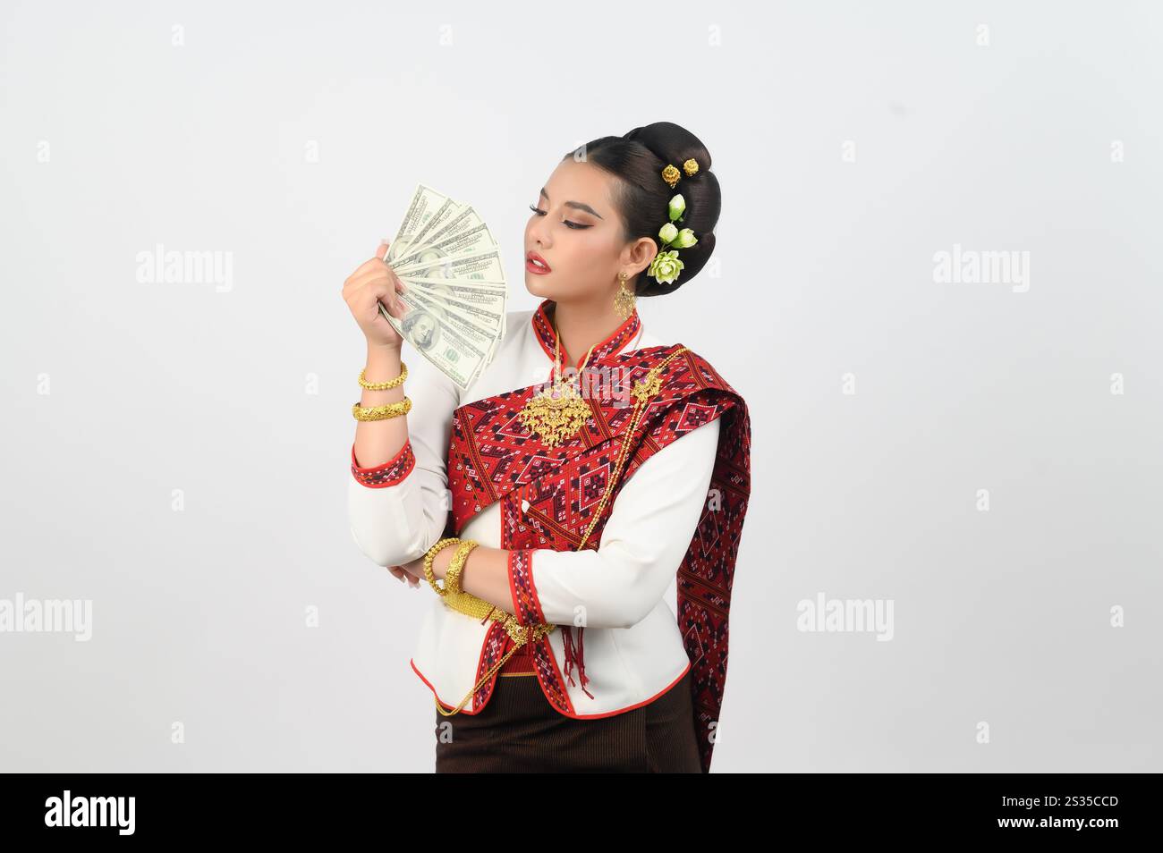 Portrait of Beautiful Woman in Thai Northern Traditional Clothing with ...