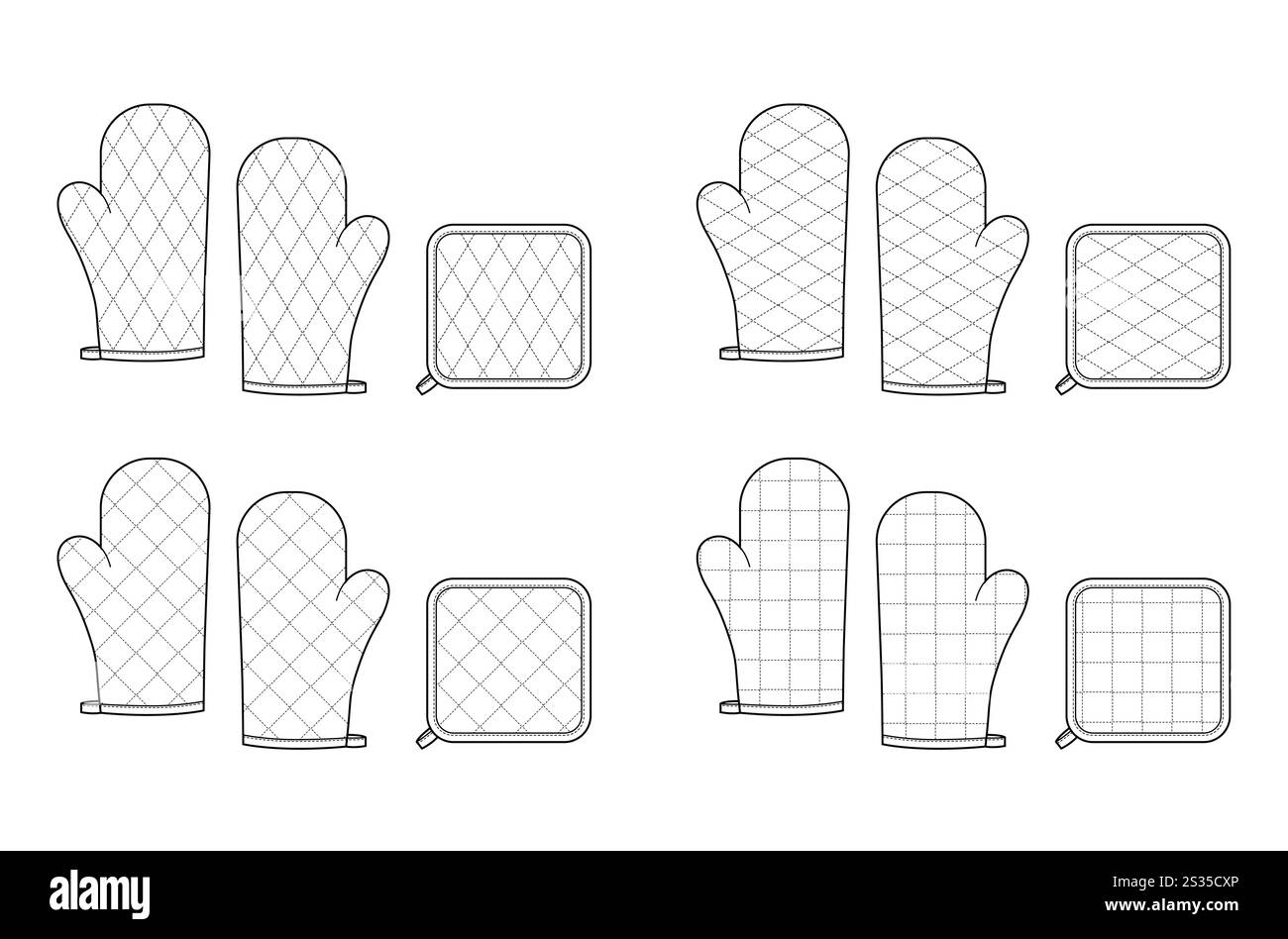 Oven Gloves Mitt and potholder with diagonal windowpane quilted ...