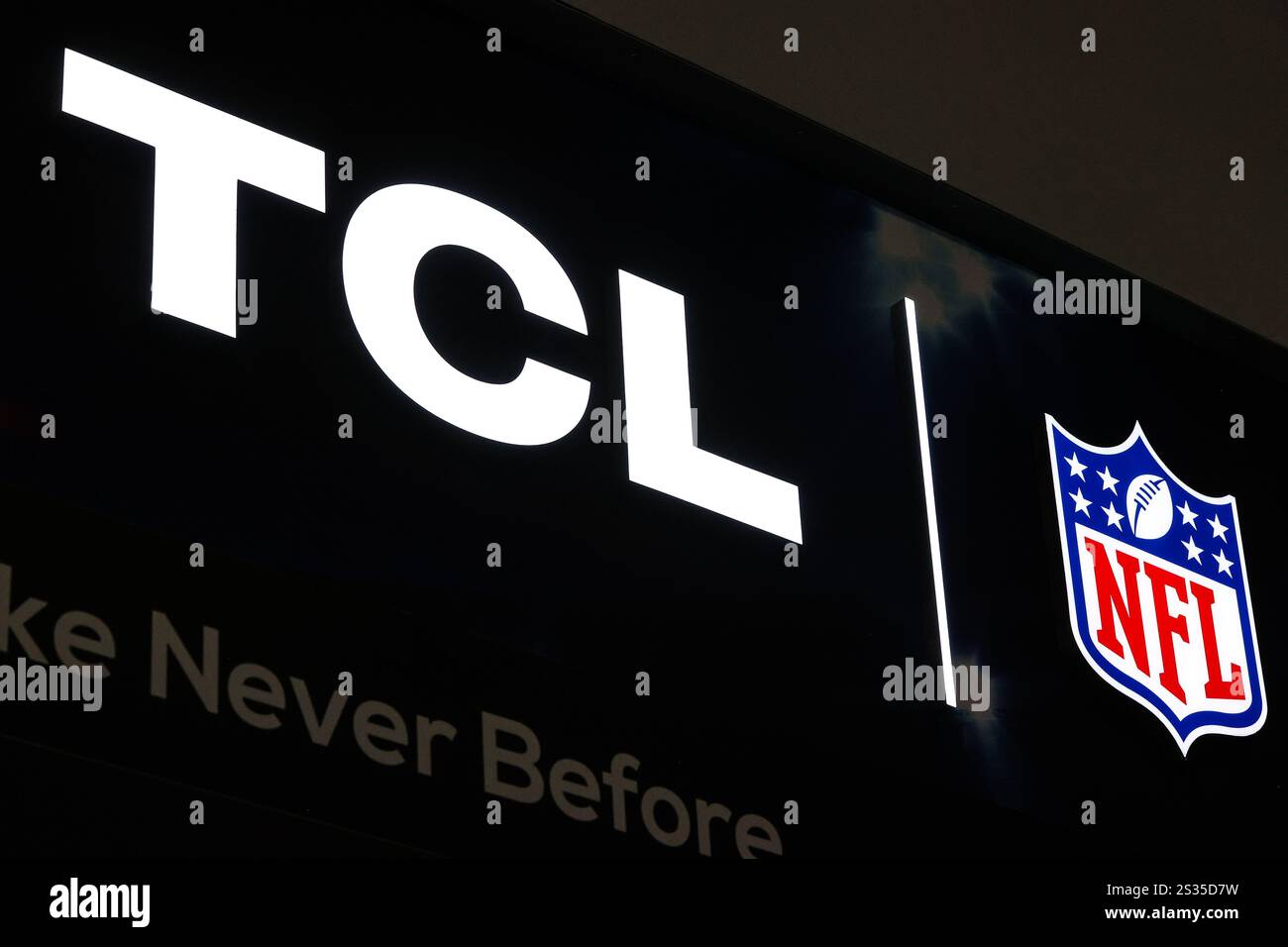 January 8, 2025: An image of the TCL and NFL logo at the TCL booth ...