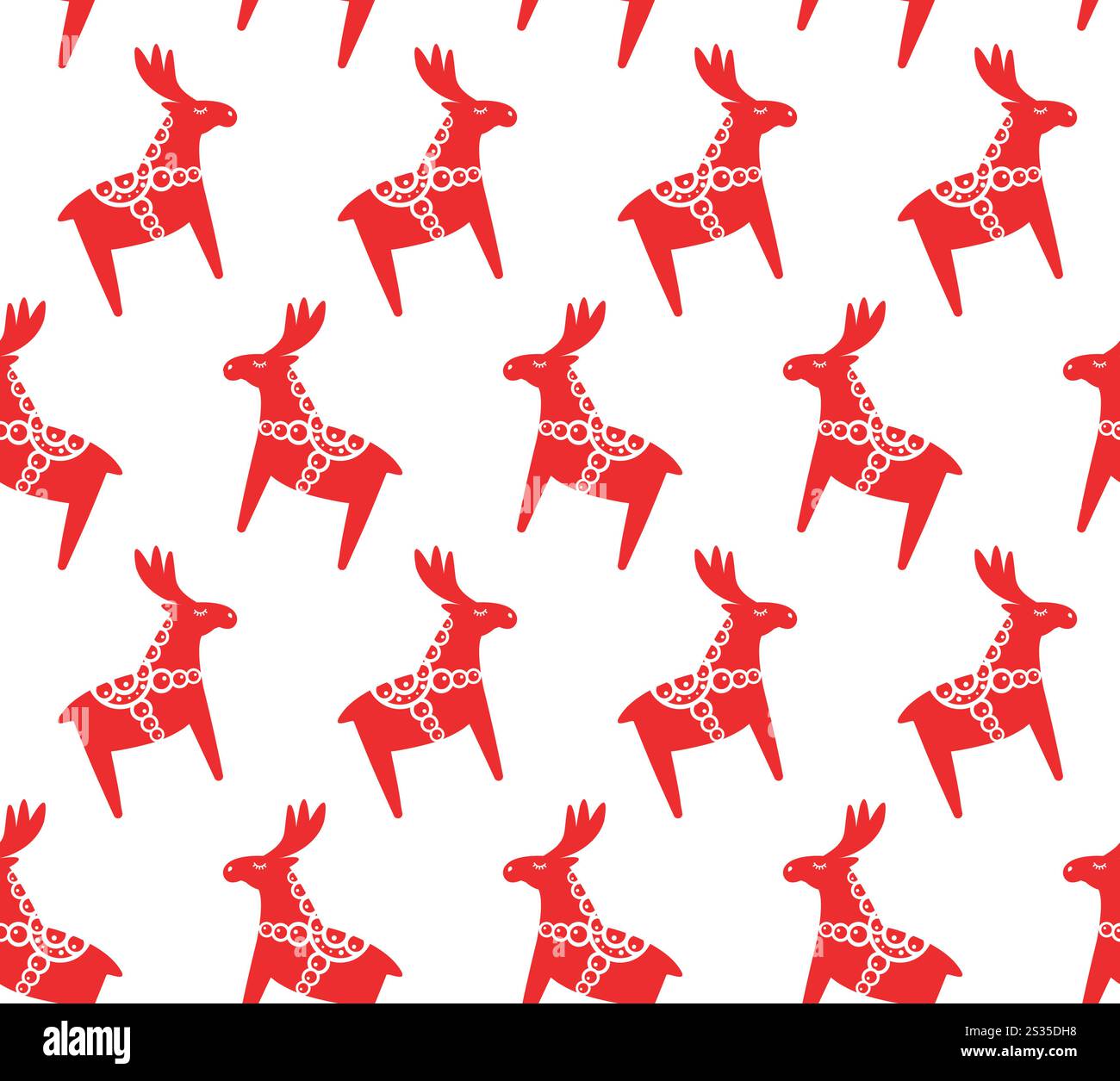 Vector seamless pattern of flat red Scandinavian Dala deer moose ...
