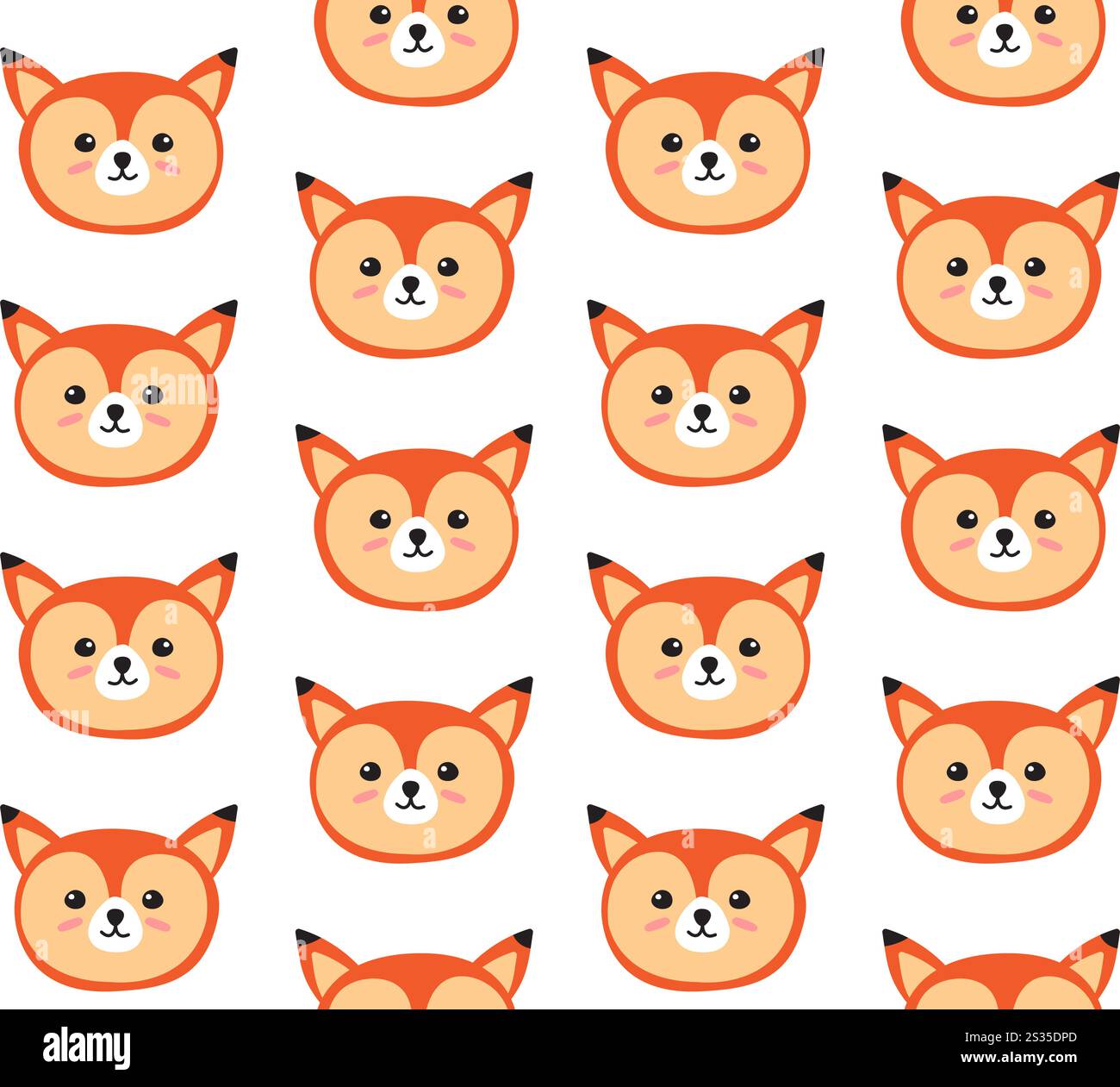 Vector seamless pattern of hand drawn doodle flat cartoon fox face ...