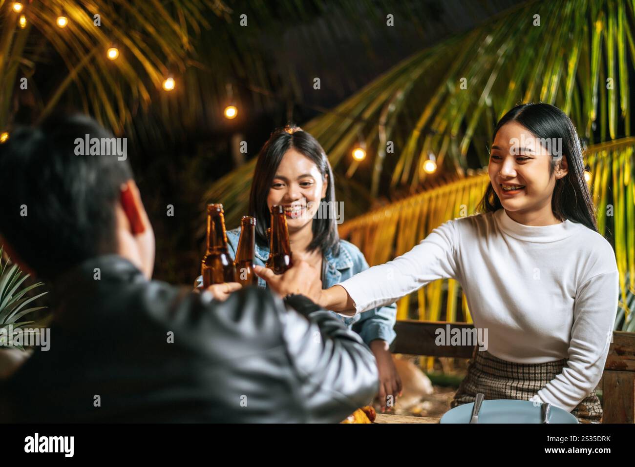 Portrait of Happy Asian friends having dinner party together - Young ...