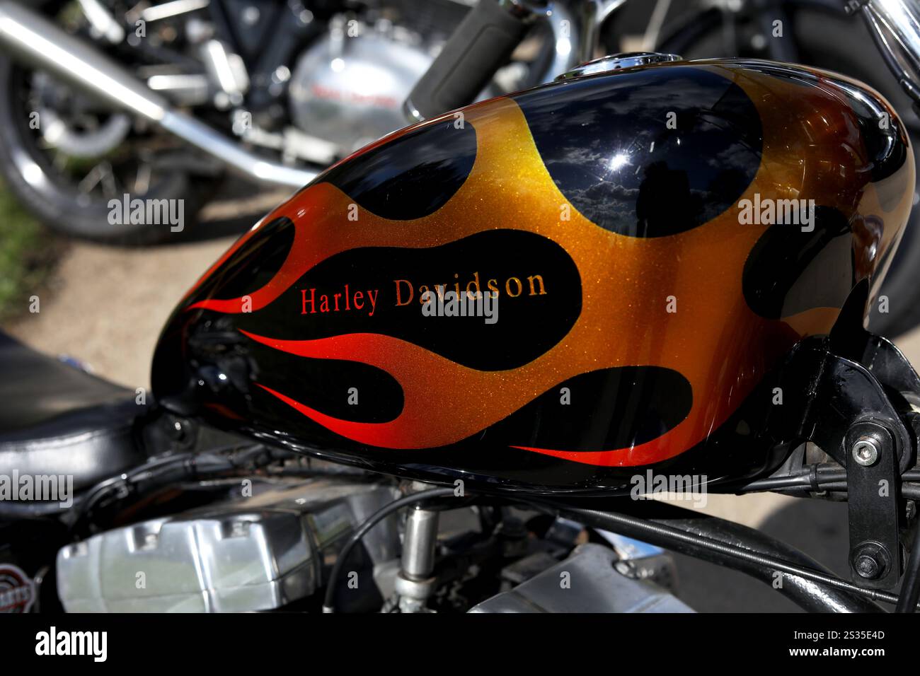 General views of motorbikes and motorcycles at a owners meet up in East ...