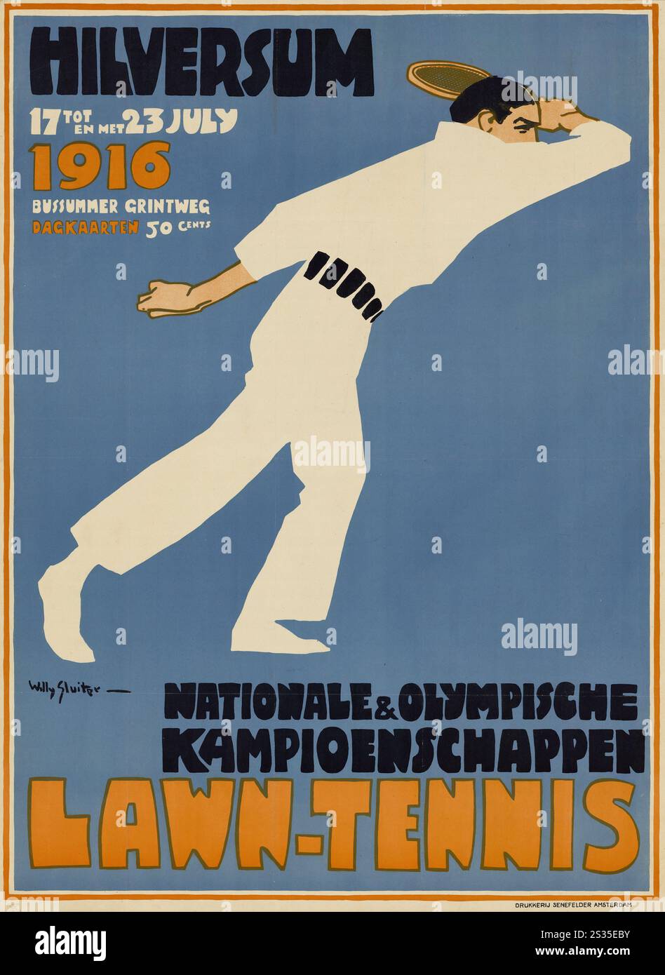 Vintage sports poster for lawn tennis tournament in Hilversum ...