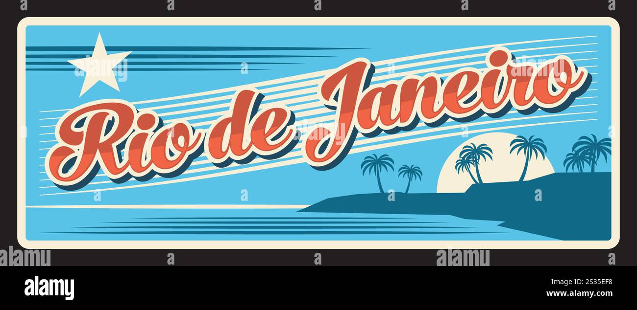 Brazil Rio De Janeiro, retro travel plate of Brazilian district and ...