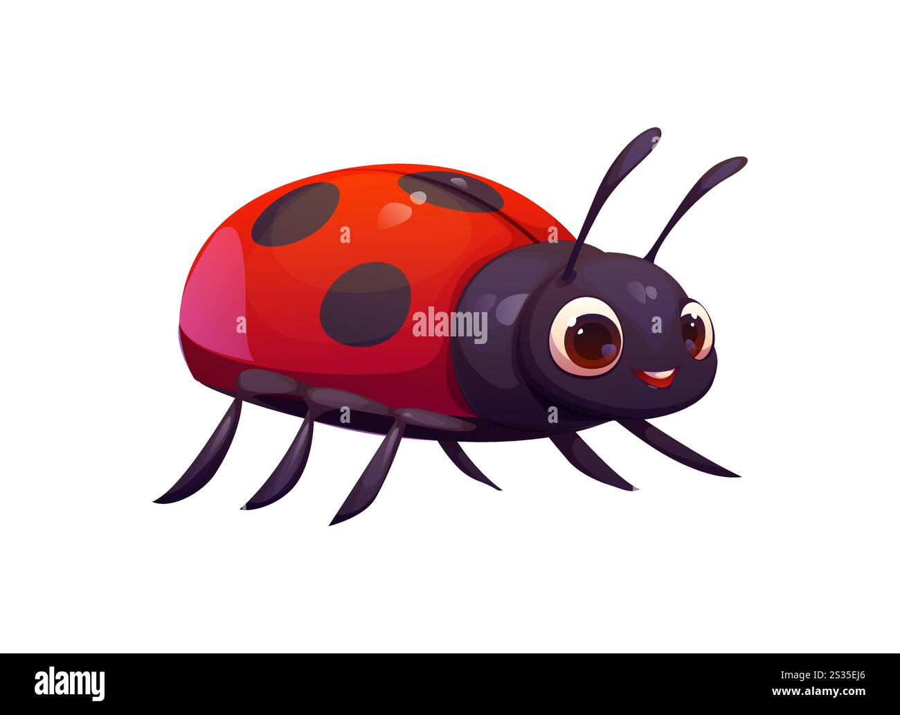 Cartoon funny ladybug insect character. Isolated vector funny ladybird ...