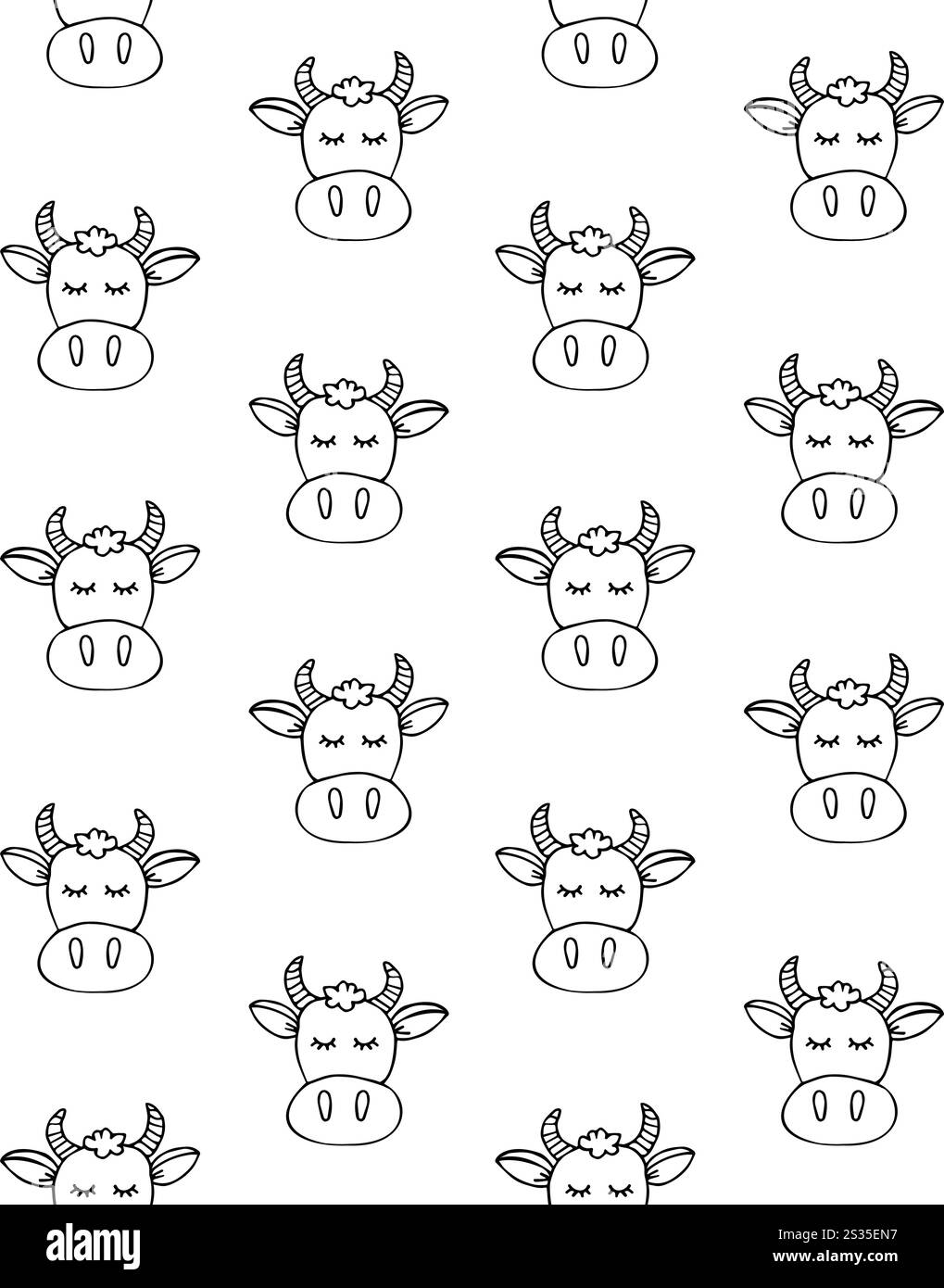 Vector seamless pattern of hand drawn doodle sketch cow face isolated ...