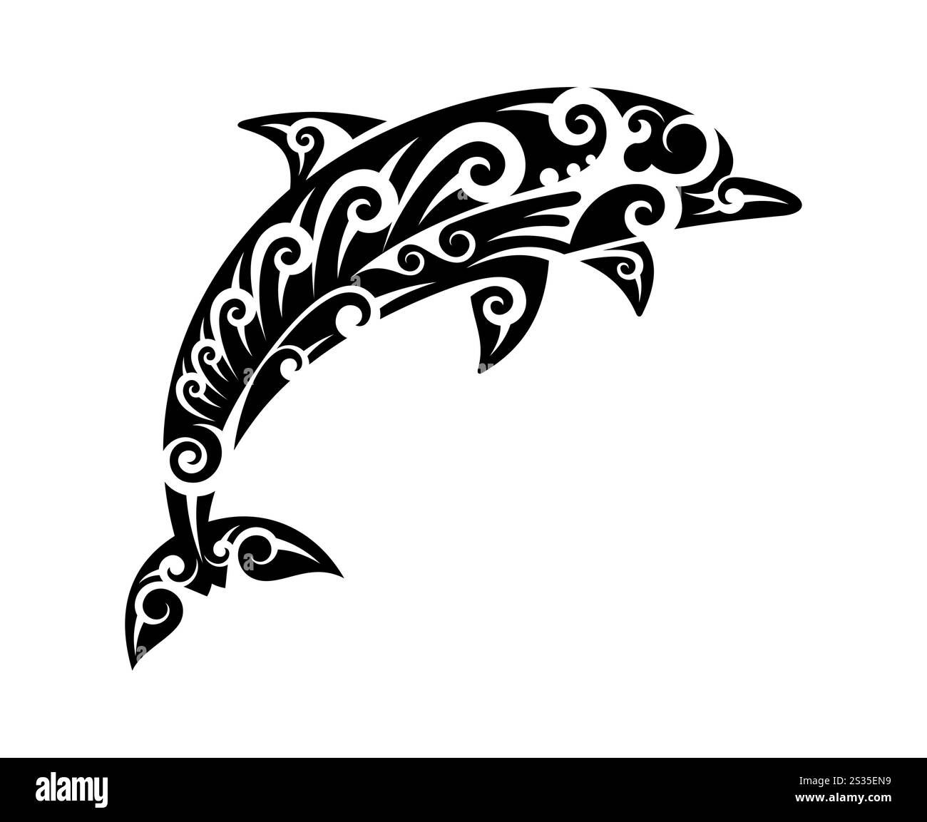 Maori tribal dolphin animal tattoo with swirling patterns, symbolizing ...