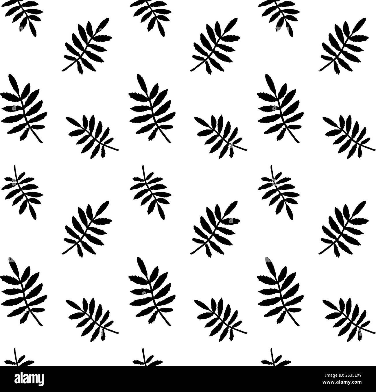 Vector seamless pattern of hand drawn rowan leaf silhouette isolated on ...