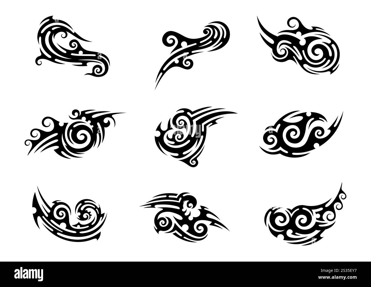 Maori warrior tribal tattoo patterns set. Polynesian tribe abstract ink ...