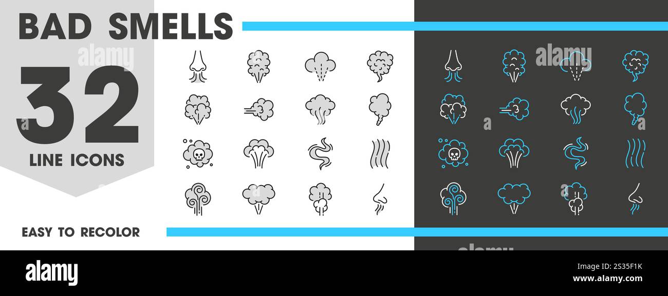 Bad smell and smoke, toxic stinky odor clouds of fart or breath, vector ...