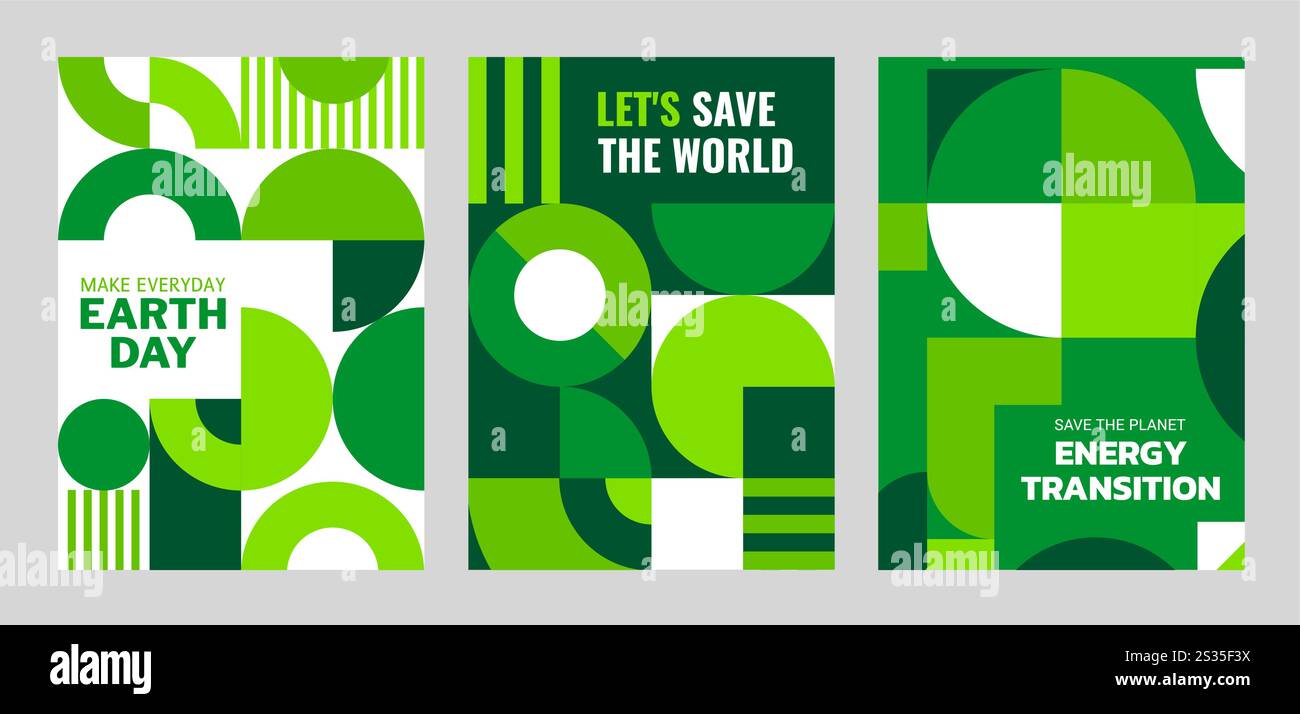 Environment ecology earth day posters with green modern abstract ...