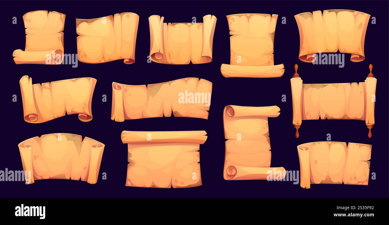 Cartoon pirate vintage paper scroll, ancient manuscript, old treasure map parchment, antique ...