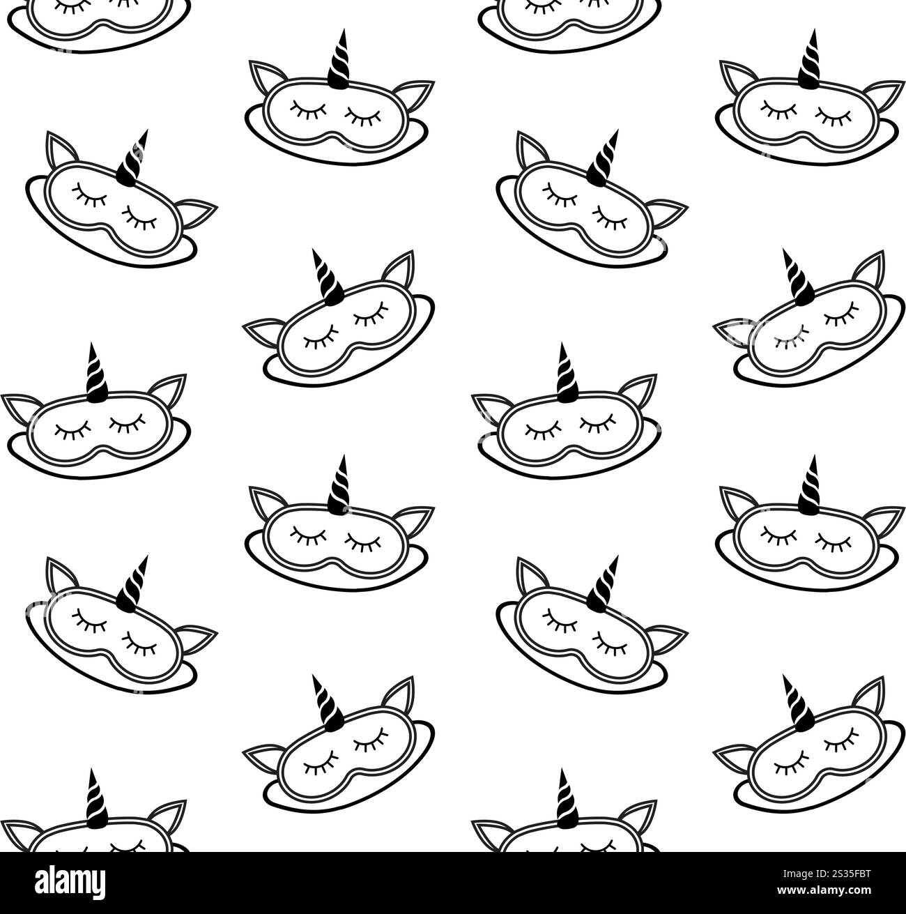 Vector seamless pattern of flat cartoon unicorn sleeping mask isolated ...