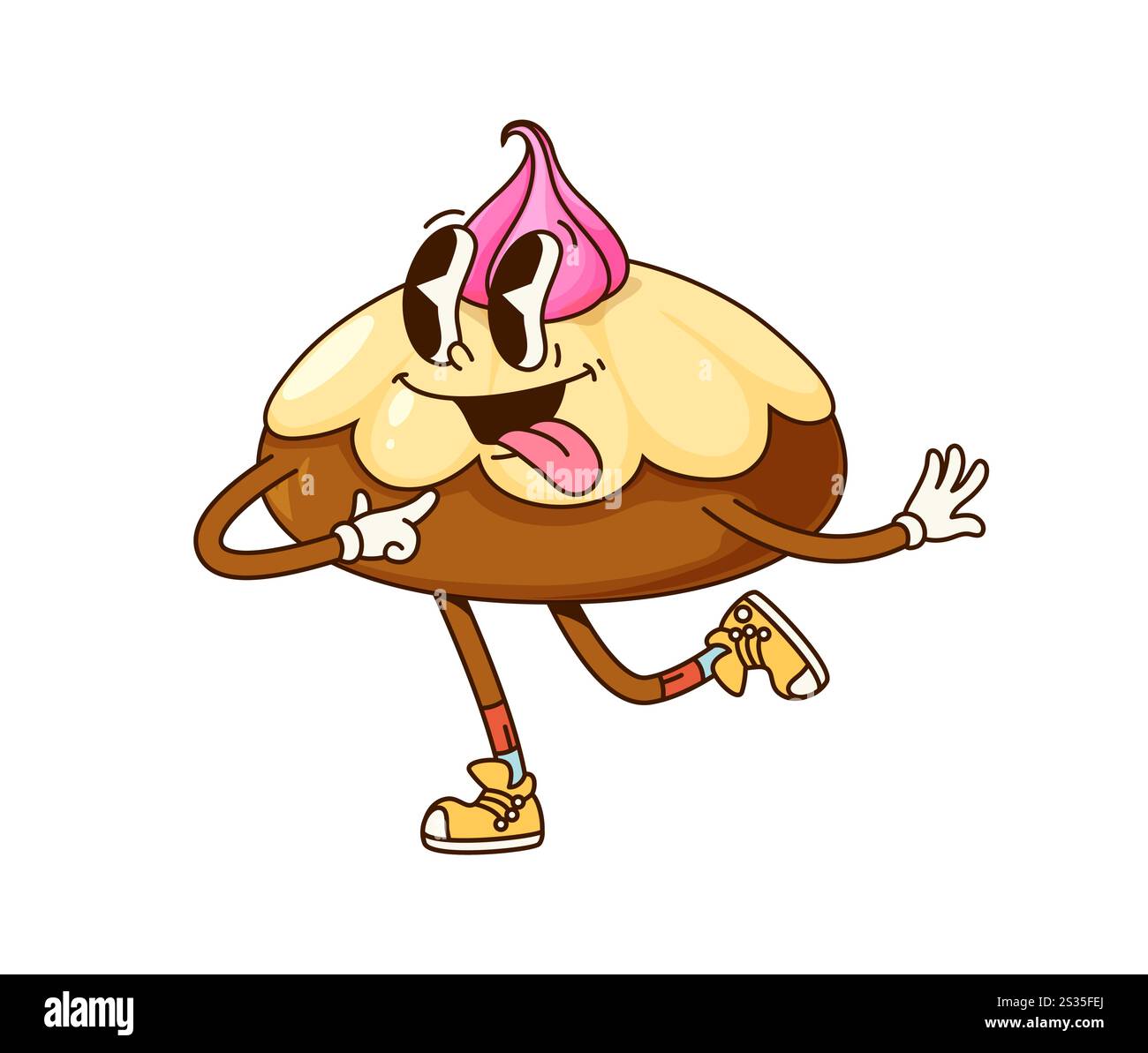 Funny groovy cake dessert character. Isolated cartoon vector pie retro ...
