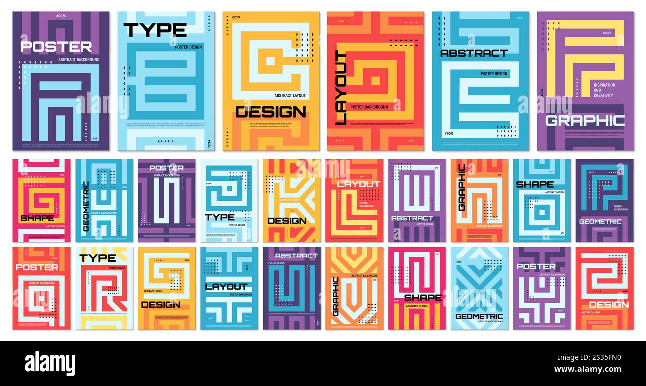 Typography book covers and labyrinth alphabet poster templates, vector ...