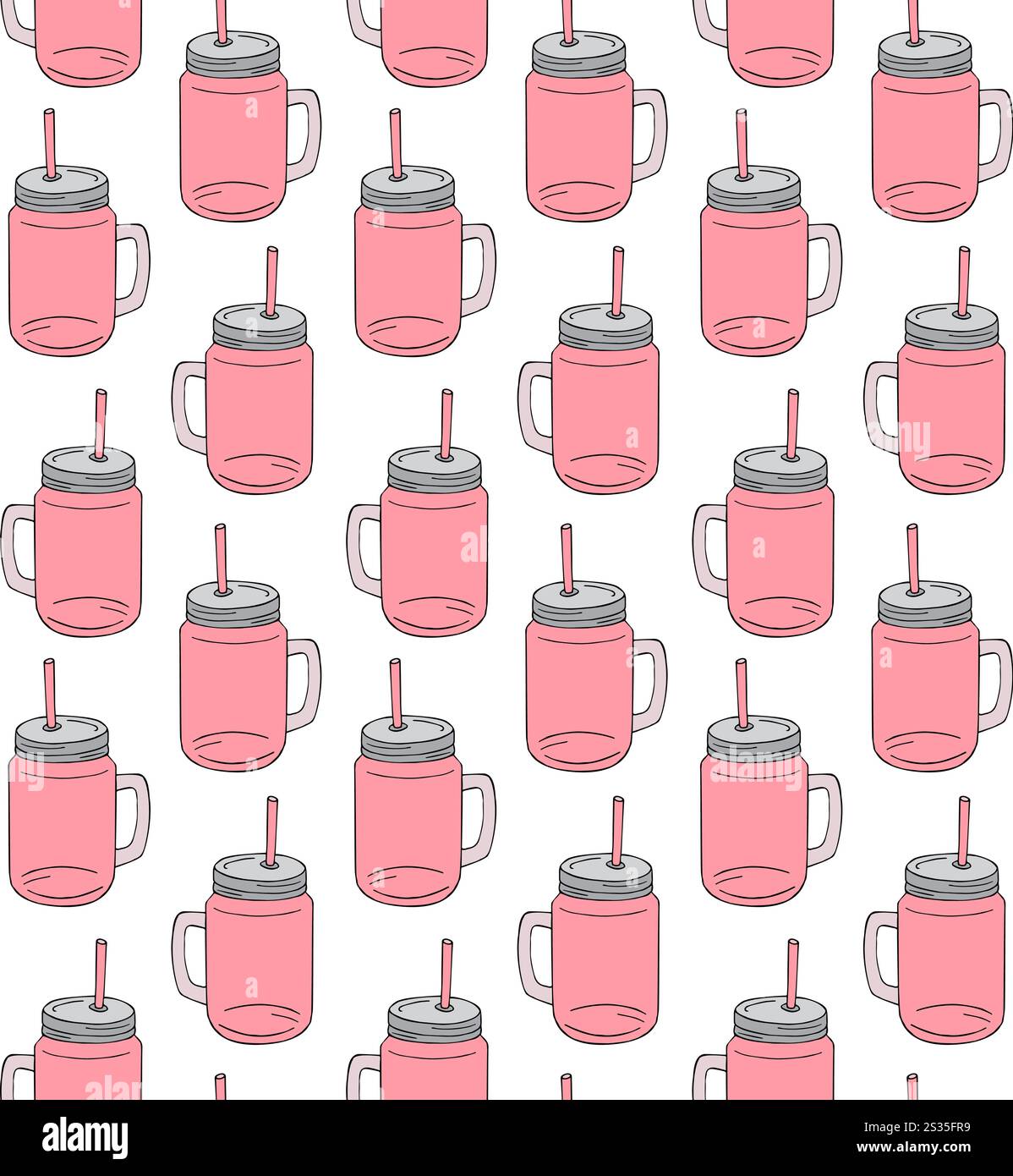 Vector seamless pattern of pink hand drawn doodle sketch smoothie jar ...