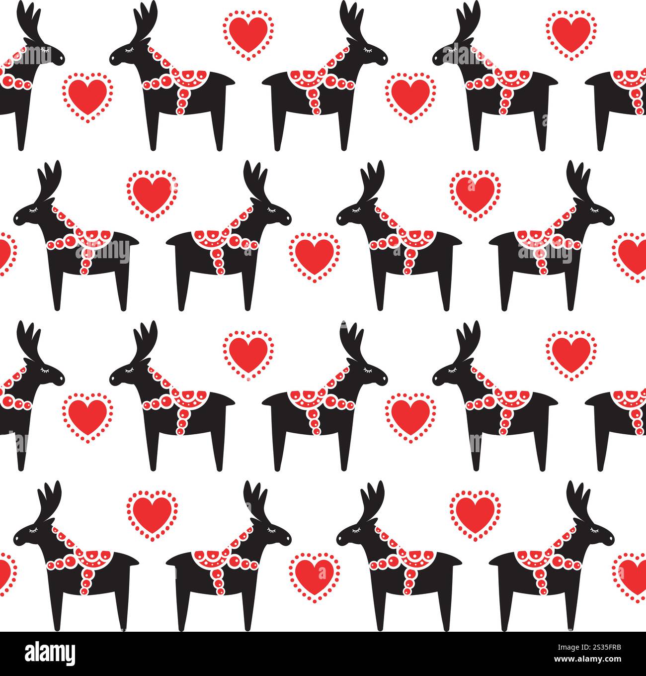 Vector seamless pattern of flat colored Scandinavian Dala deer moose ...