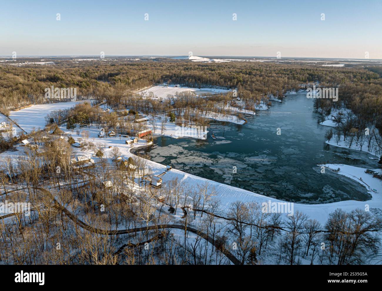 Aerial view of the pioneer village at Fowler Park, Terre Haute, Indiana ...