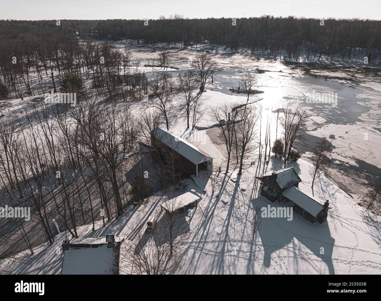 Aerial view of the pioneer village at Fowler Park, Terre Haute, Indiana ...