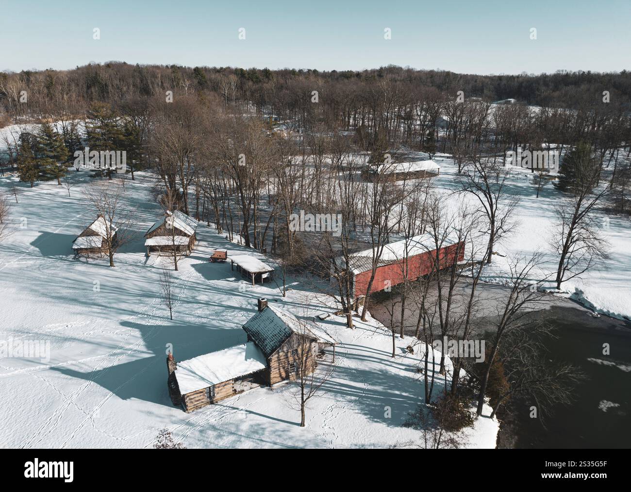 Aerial view of the pioneer village at Fowler Park, Terre Haute, Indiana ...