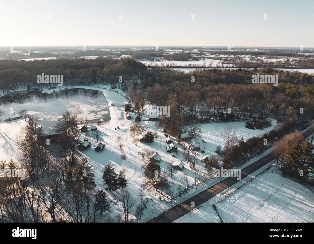 Aerial view of the pioneer village at Fowler Park, Terre Haute, Indiana ...