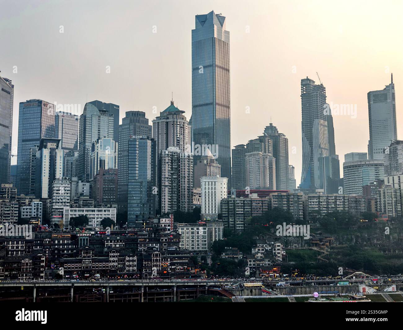 A cluster of high-rise buildings in southwest China's Chongqing ...