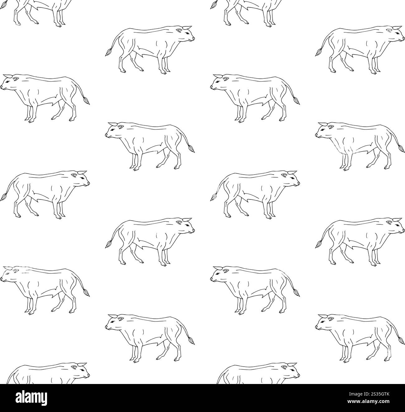 Vector seamless pattern of hand drawn doodle sketch standing bull ...