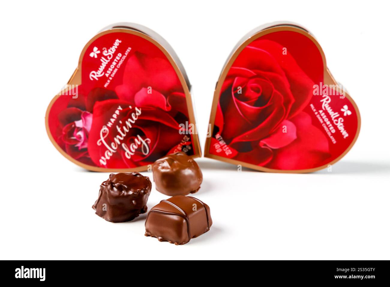 Heart-shaped box filled with assorted chocolates for Valentines Day ...