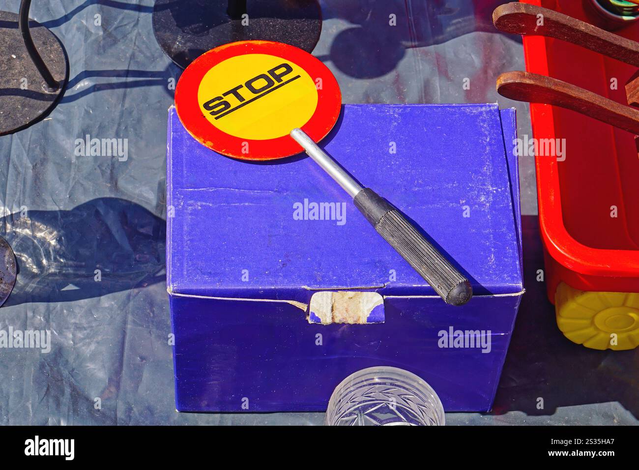 Old hand held stop traffic sign for traffic police force Stock Photo ...