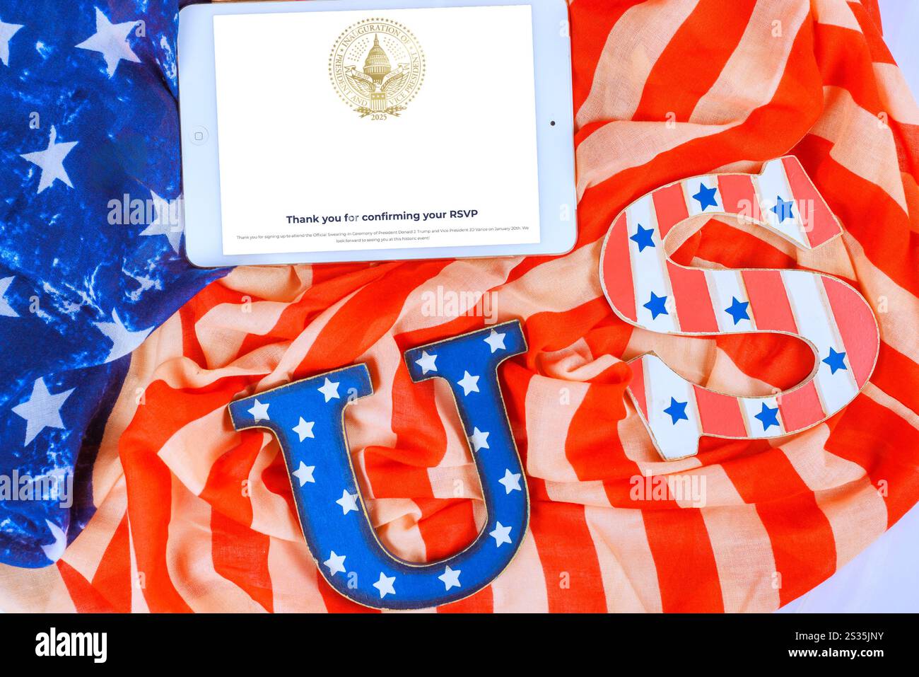 8 January 2025 Washington DC US Tablet shows RSVP confirmation ...