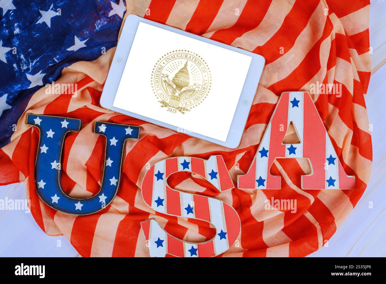 8 January 2025 Washington DC US Letters spelling USA on an American ...