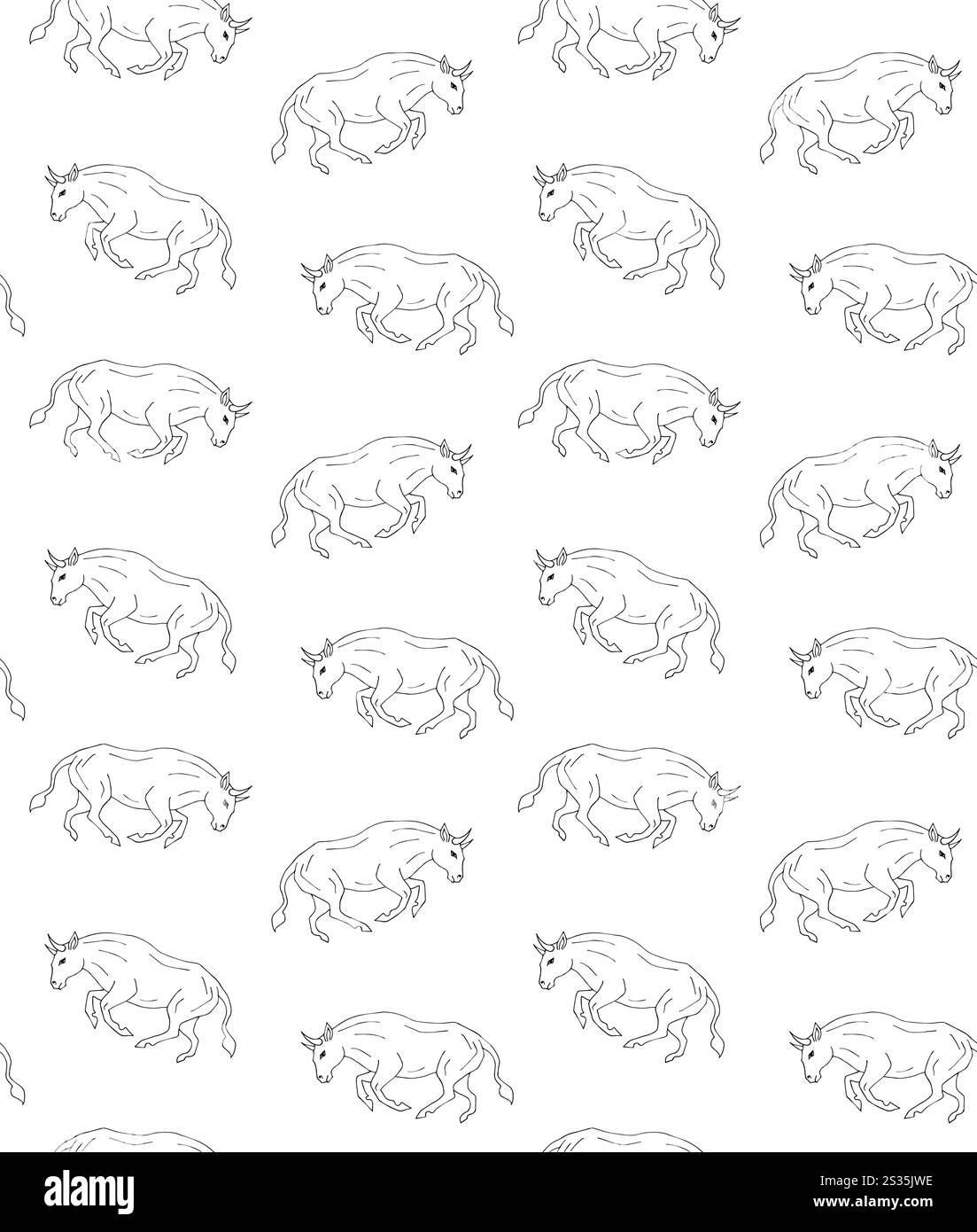 Vector seamless pattern of hand drawn doodle sketch running bull ...
