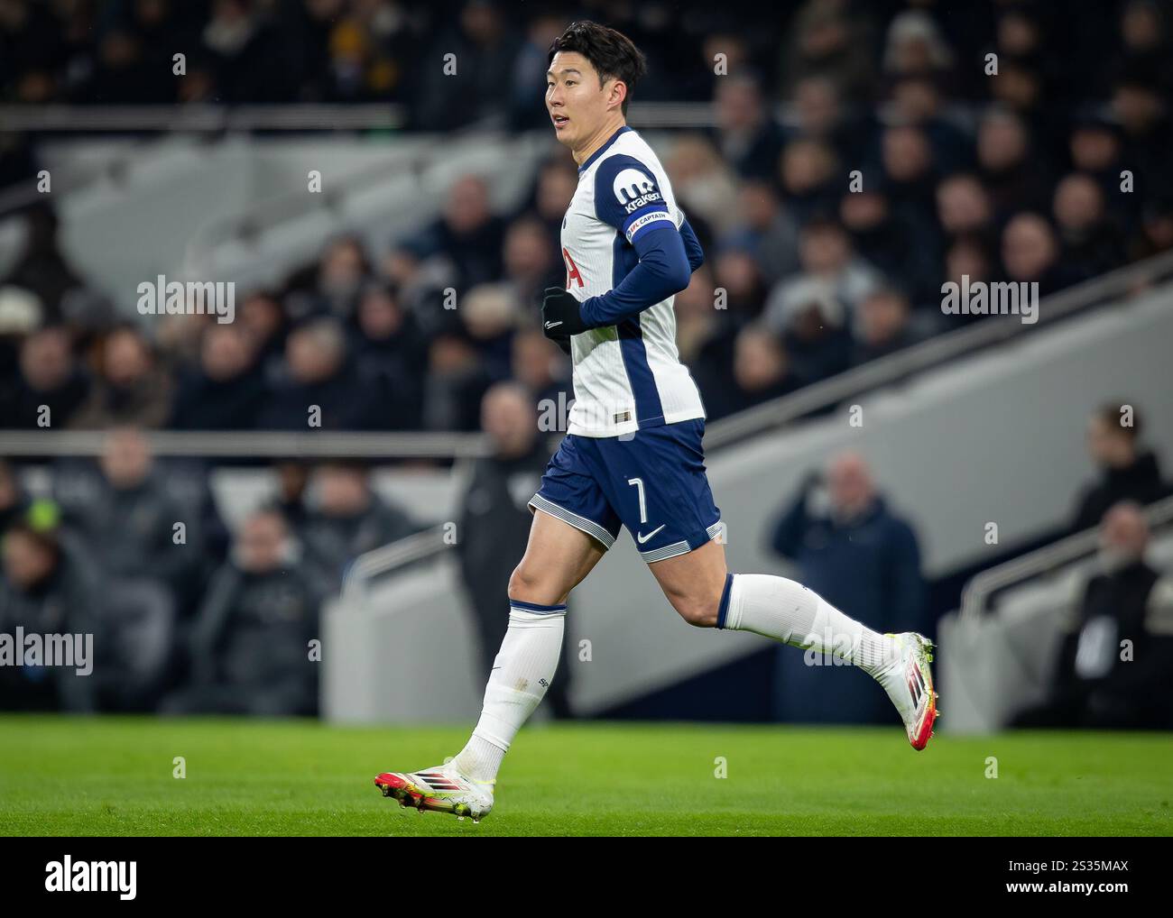 London, England, 8th January 2025. Tottenham Hotspur forward Son Heung-Min (7) during the ...