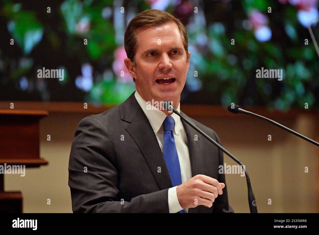 Kentucky Governor Andy Beshear gives his State of The Commonwealth address in the House chamber ...