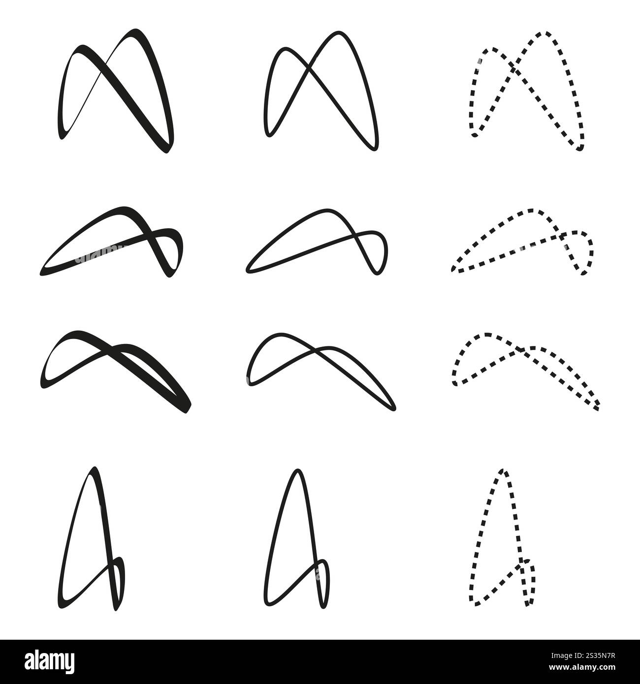 Curved and dotted shapes. Abstract vector elements. Minimal monochrome ...
