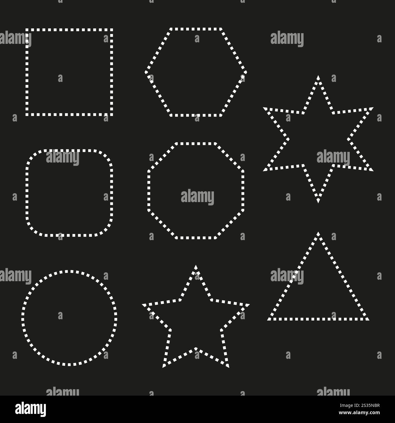 Dotted geometric shapes. Dashed outline forms. Abstract white shapes ...