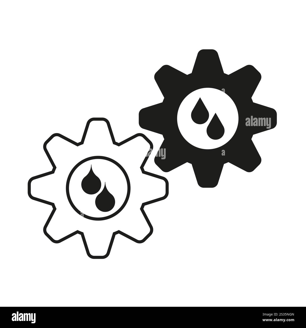 Gear icon set. Oil drop symbols. Mechanical black shapes. Industrial ...