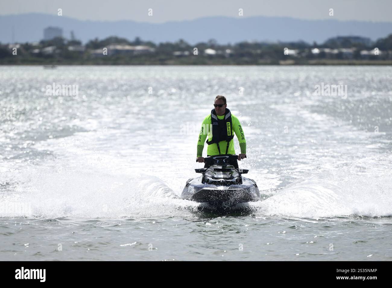 Melbourne, Australia. 09th Jan, 2025. Water Police use a jetski during ...