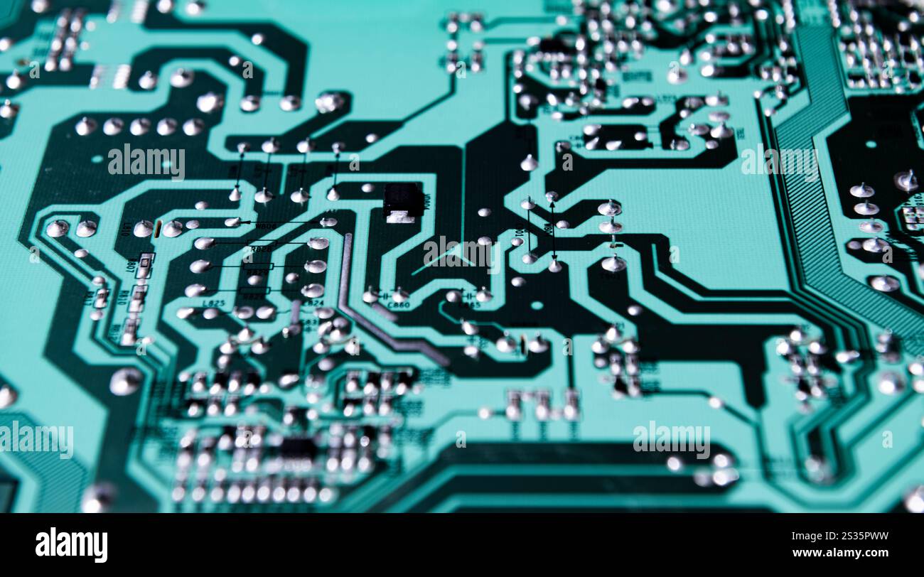 Technology background. Motherboard. CPU electrons. Circuit board with electrons. Electronic ...