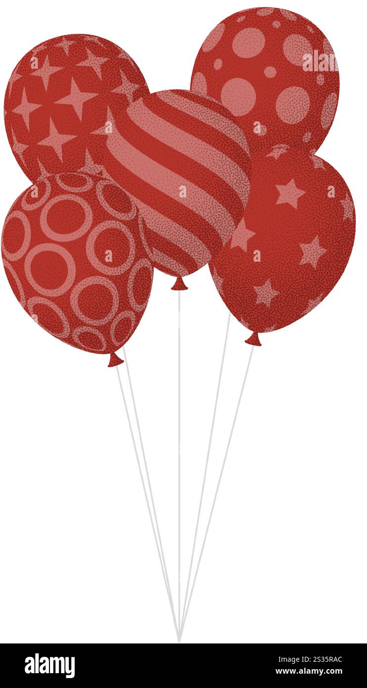 Red balloons bunch. Cartoon Flat Style vector illustration Isolated on ...