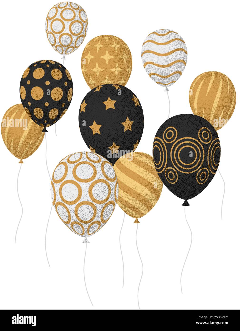 Golden balloons bunch. Cartoon Flat Style vector illustration Isolated ...