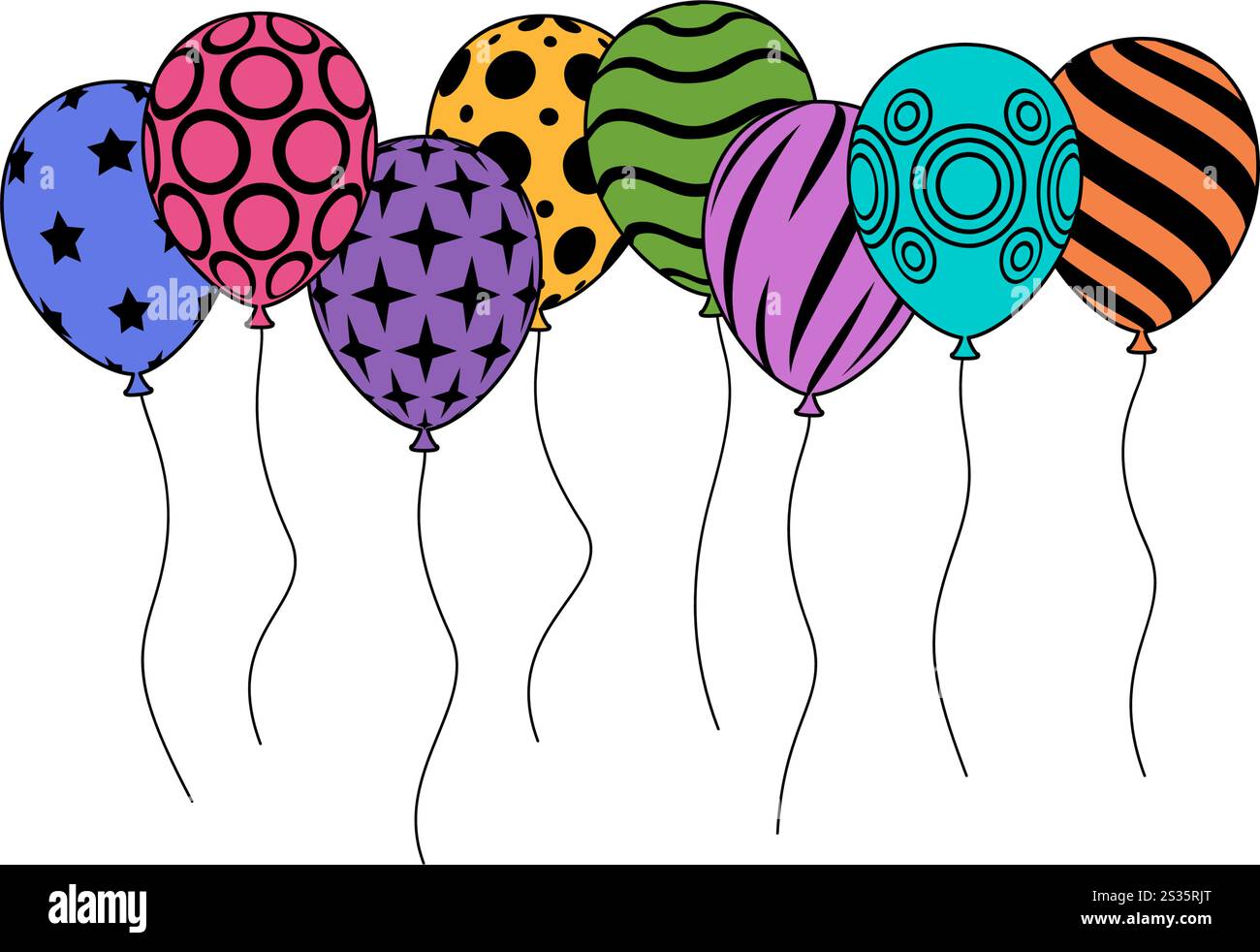 Colorful outline balloons bunch. Cartoon Flat Style vector illustration ...