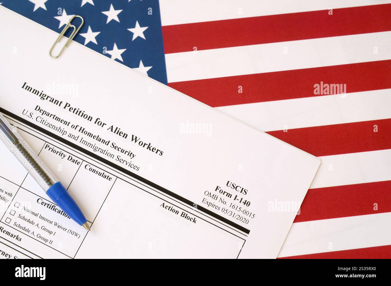 I-140 Immigrant petition for alien workers blank form lies on United ...