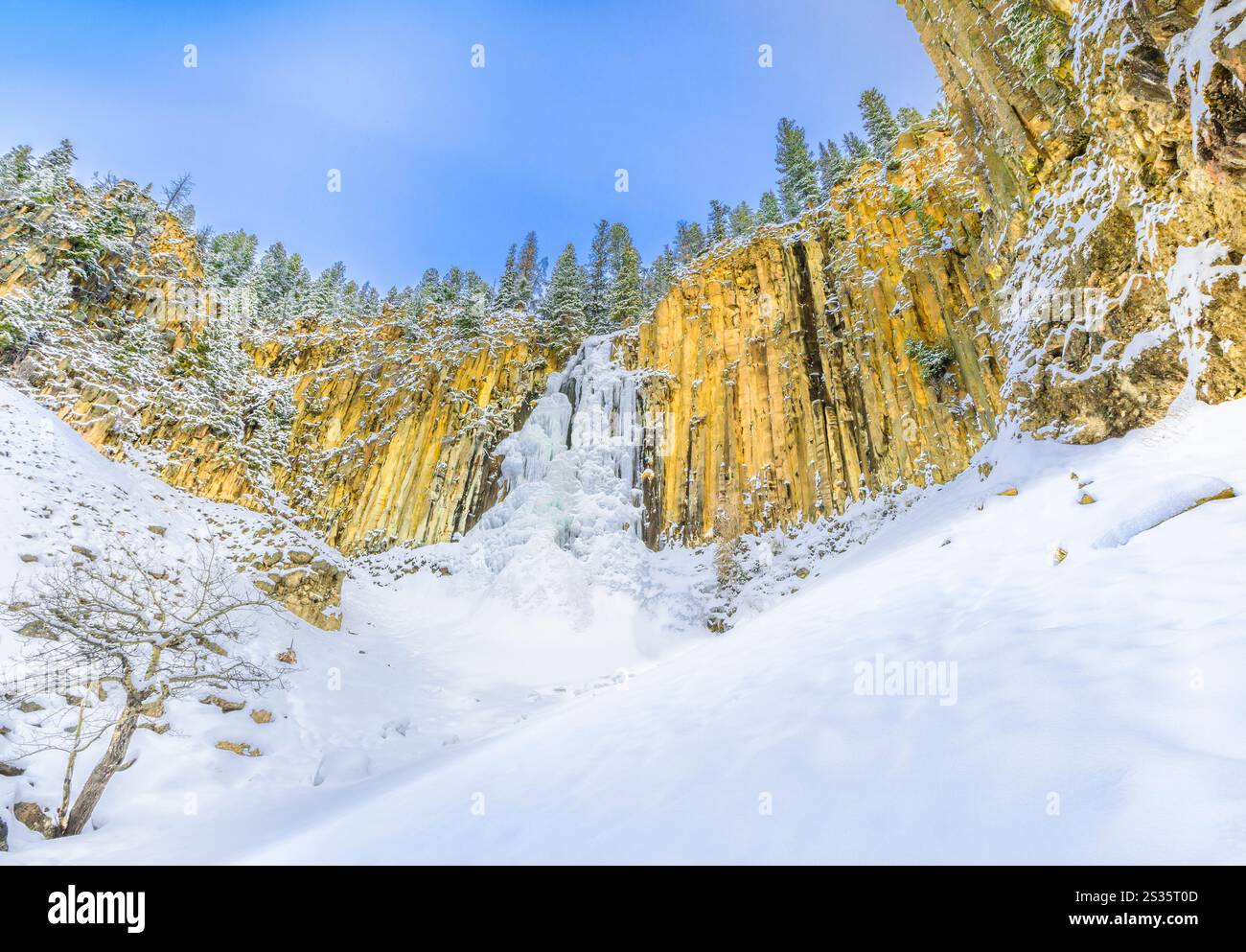 frozen palisade falls in the hyalite creek basin near bozeman, montana ...