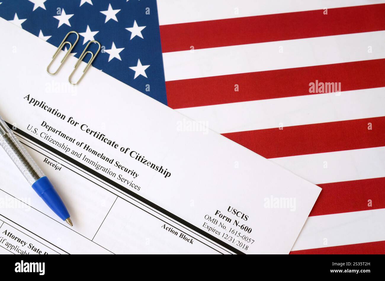 N-600 Application for Certificate of Citizenship blank form lies on ...