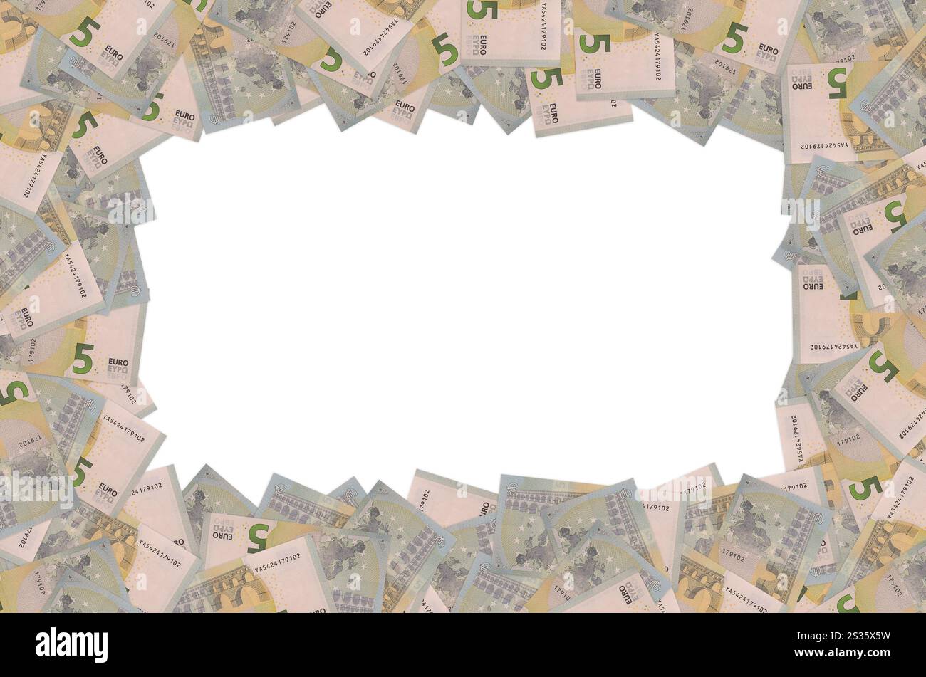 Pattern part of 5 euro banknote close-up with small brown details ...