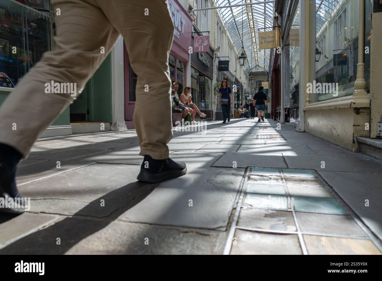 Cardiff Wales - August 6 2024:Low point of view along corridor of Royal ...